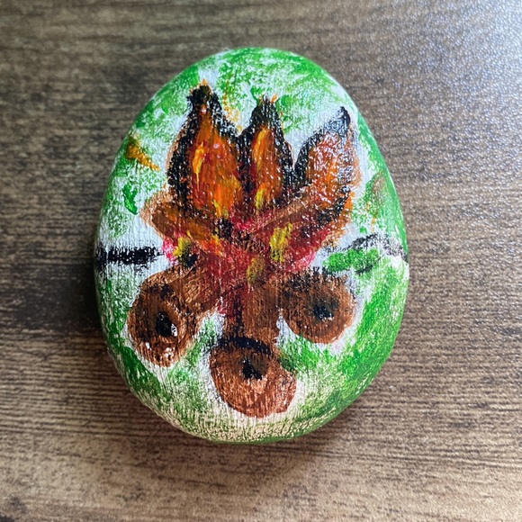 Hand Crafted | Accents | Campfire Camping Garden Rock Hand Painted ...